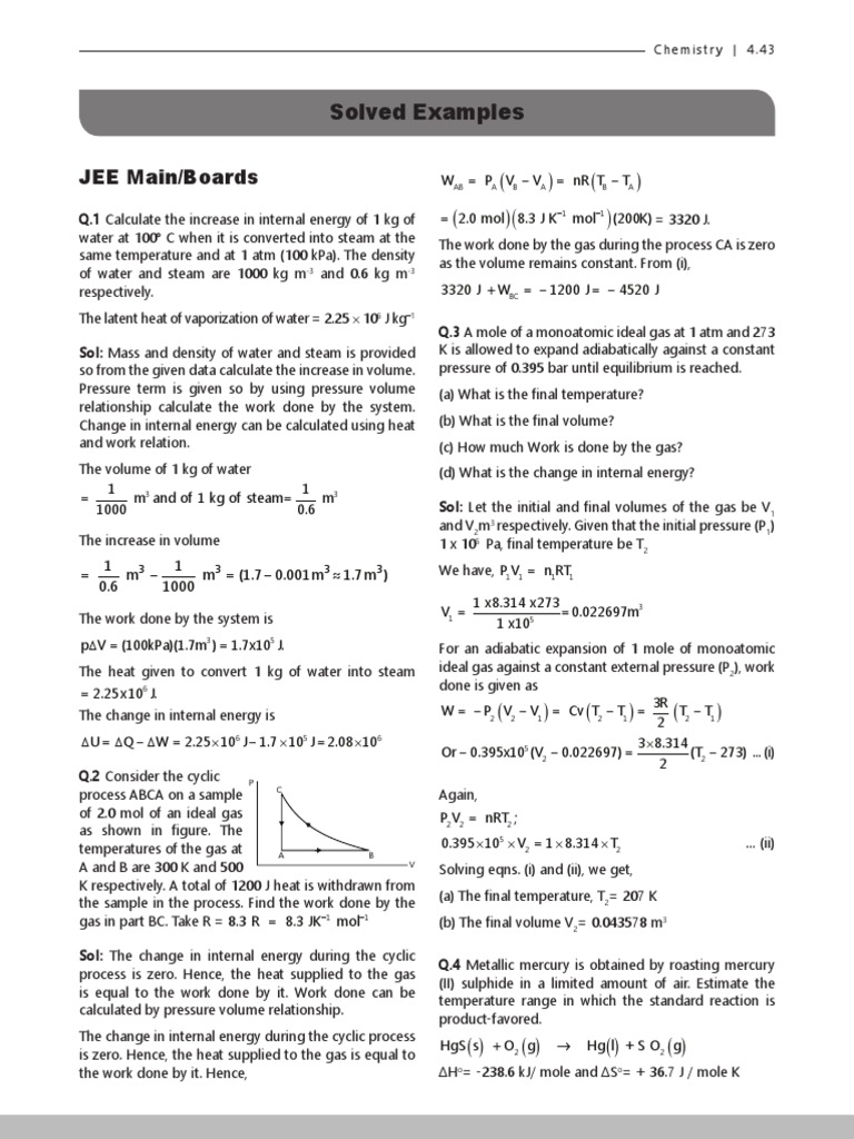 Chemistry | Solved Examples | PDF | Heat | Calorie