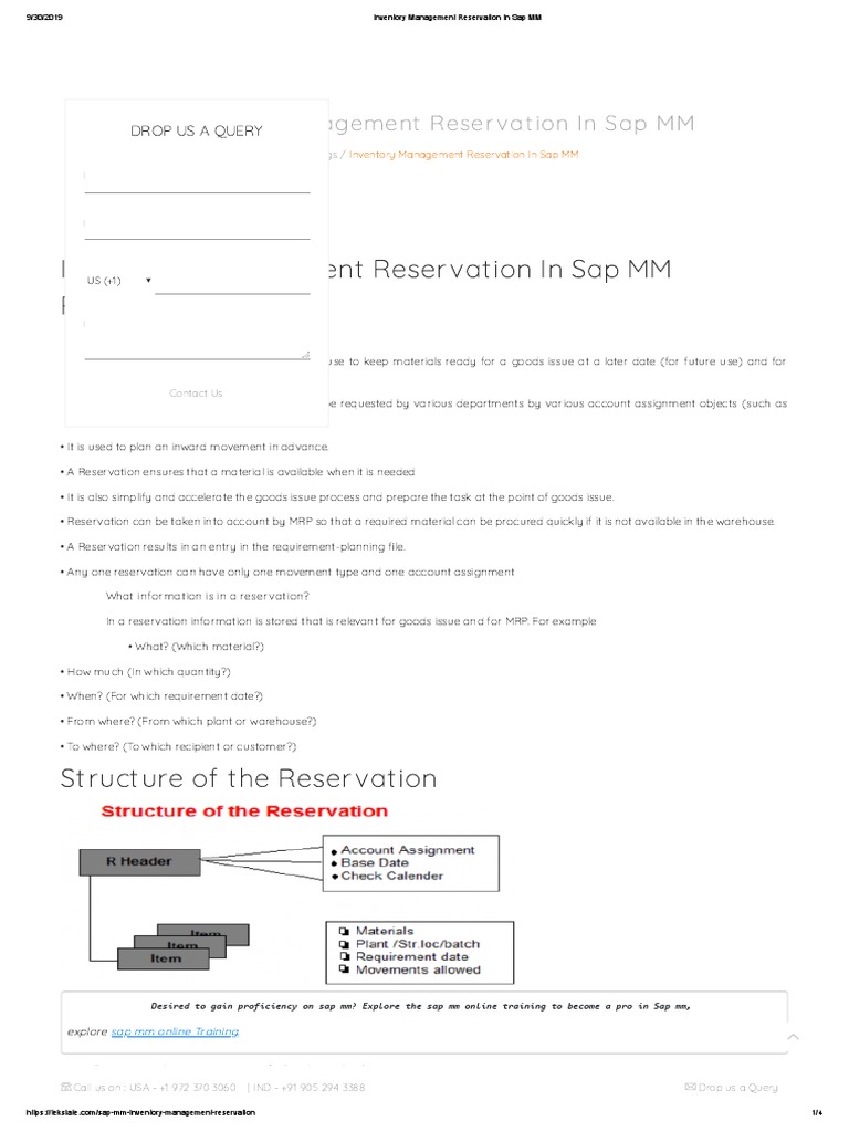 Inventory Management Reservation in Sap MM | PDF | Inventory ...