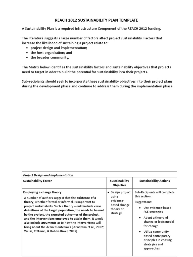 Sustainability Plan Template | PDF | Sustainability | Evidence Based ...