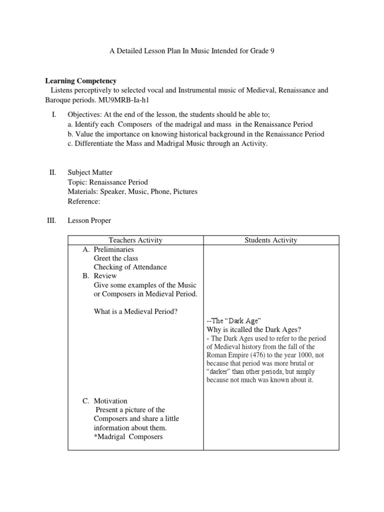 Lesson Plan | PDF | Composers | Renaissance