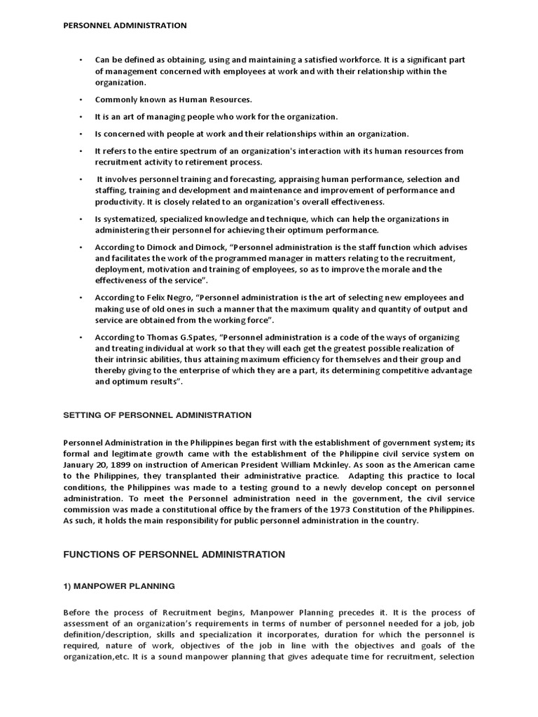 Overview of Personnel Administration | PDF | Performance Appraisal ...