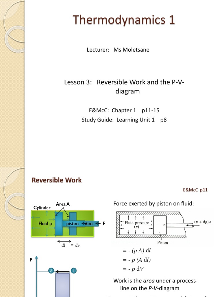 Thermodynamics 1: Lesson 3: Reversible Work and The P-V-diagram | PDF ...