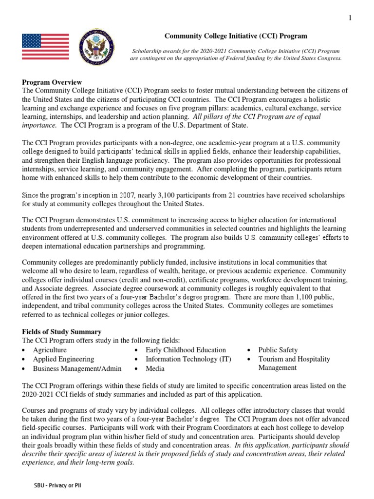 Community College Initiative (CCI) Program: Importance. The CCI Program Is A Program of The U.S ...