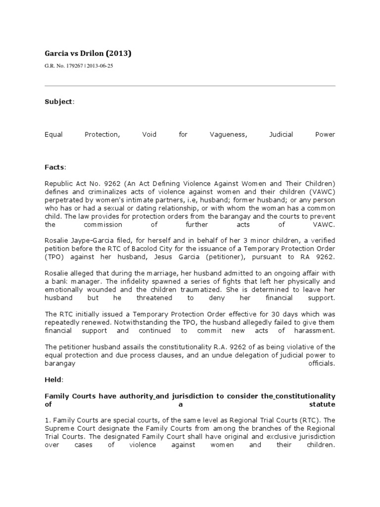 Garcia Vs Drilon Summary | Download Free PDF | Restraining Order | Injunction