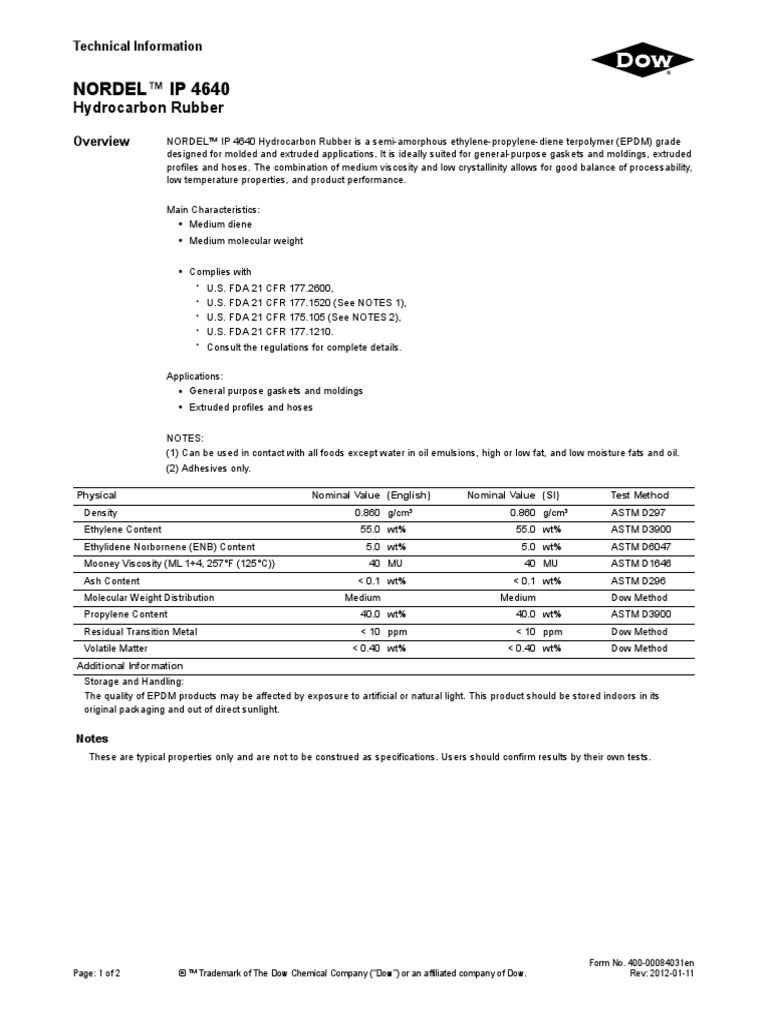 NORDEL™ IP 4640: Hydrocarbon Rubber | Download Free PDF | Business | Nature