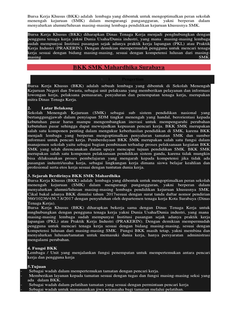 Contoh Program Kerja BKK SMK | PDF