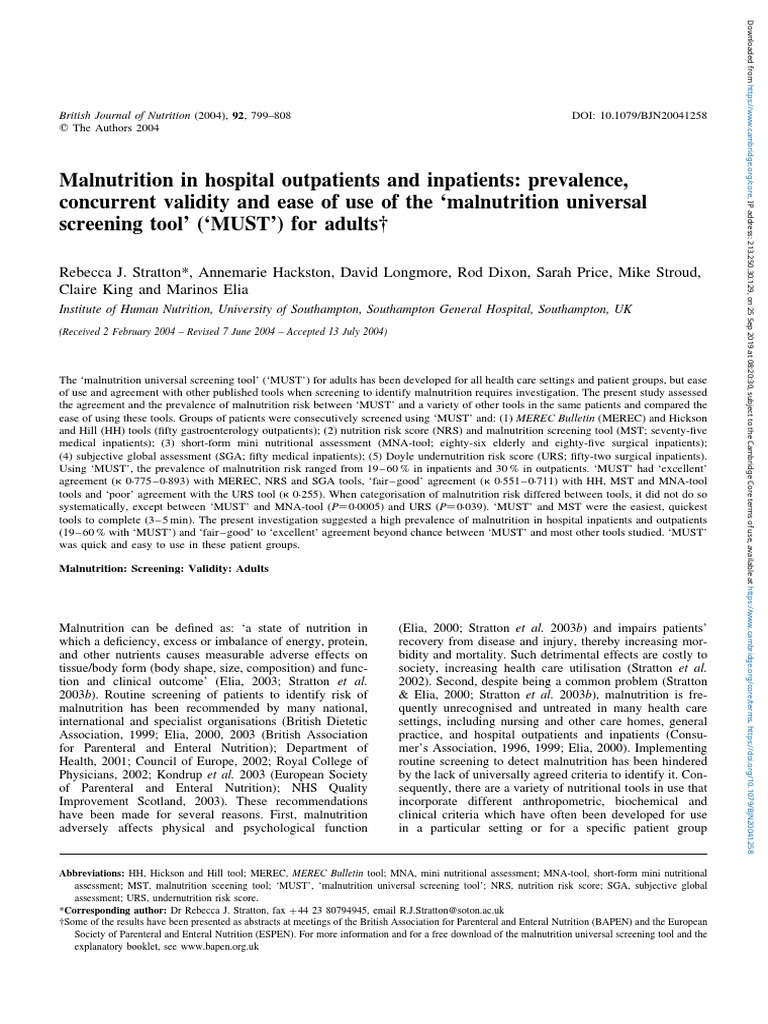 Malnutrition Screening Tool 'MUST' Study | PDF | Weight Loss | Malnutrition