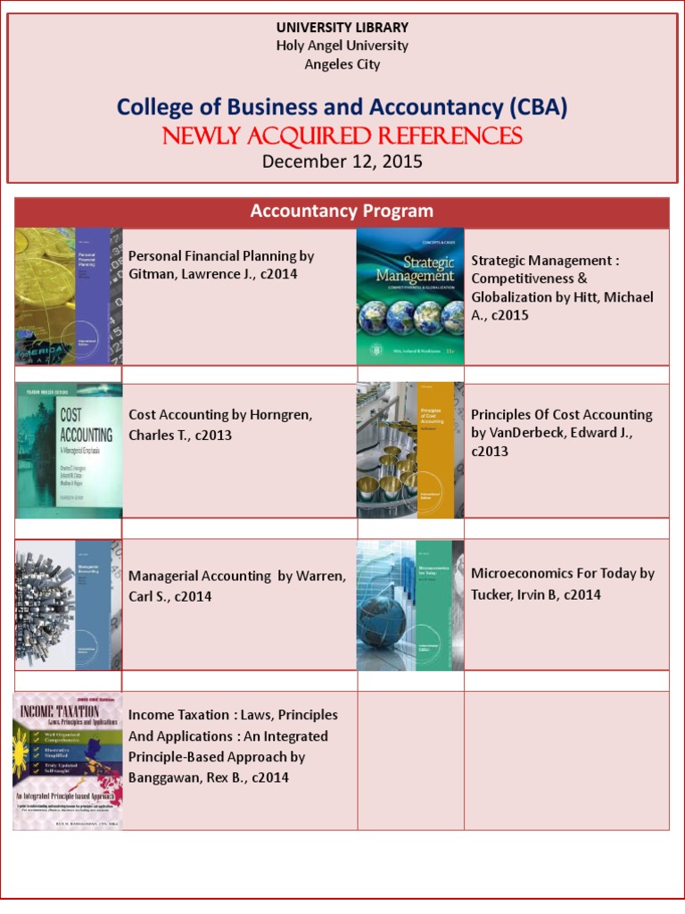 College of Business and Accountancy (CBA) : Newly Acquired References ...