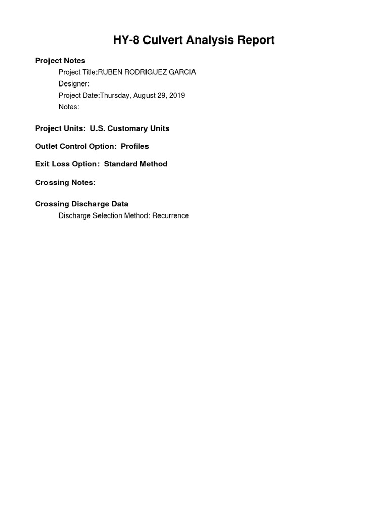 HY-8 Culvert Analysis Report: Project Notes | Download Free PDF ...