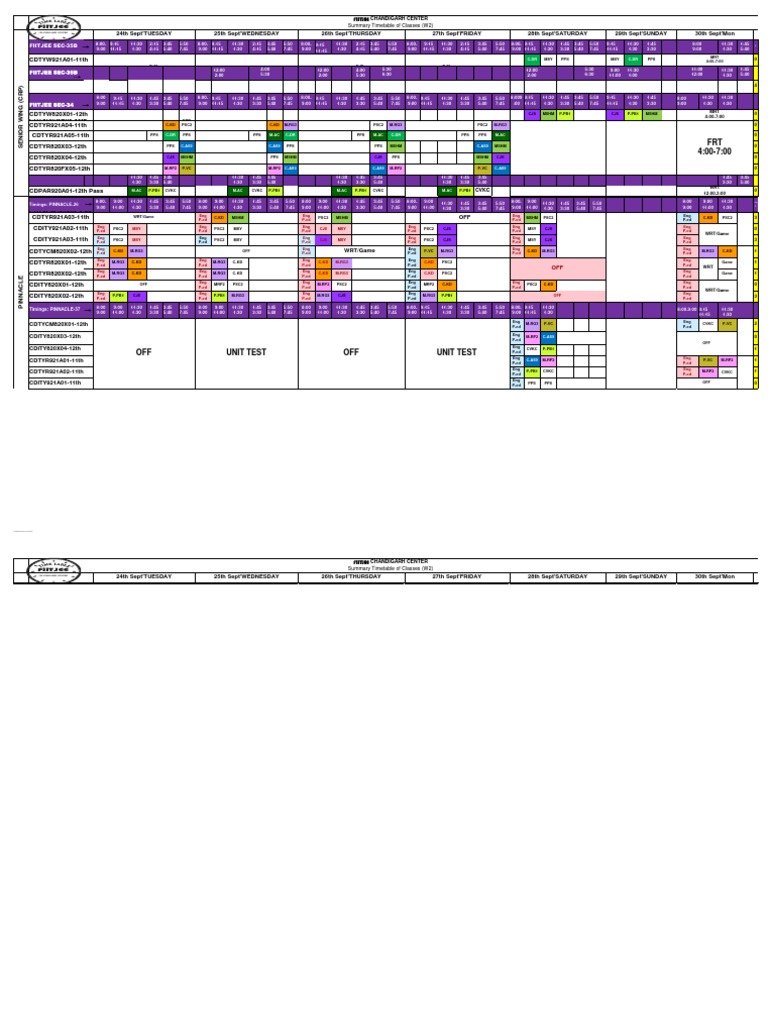 FIITJEE Chandigarh Class Timetable | PDF
