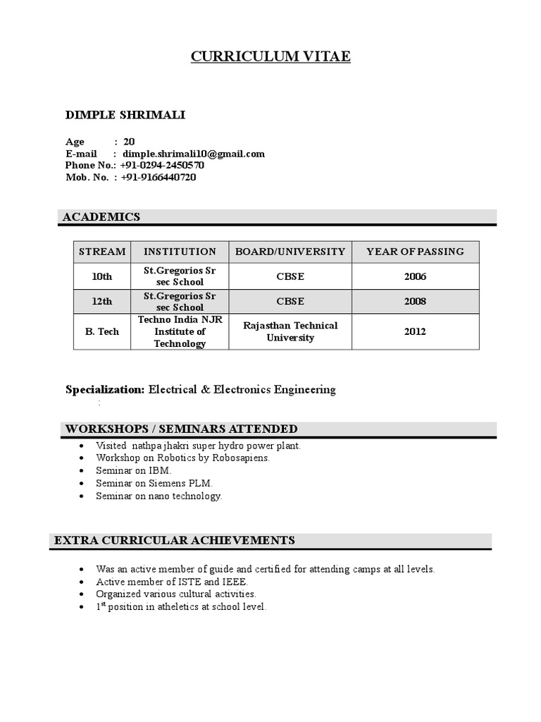 Curriculum Vitae: Dimple Shrimali | PDF