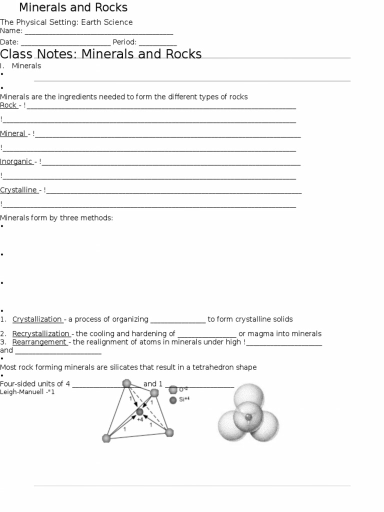 Class Notes: Minerals and Rocks: The Physical Setting: Earth Science ...
