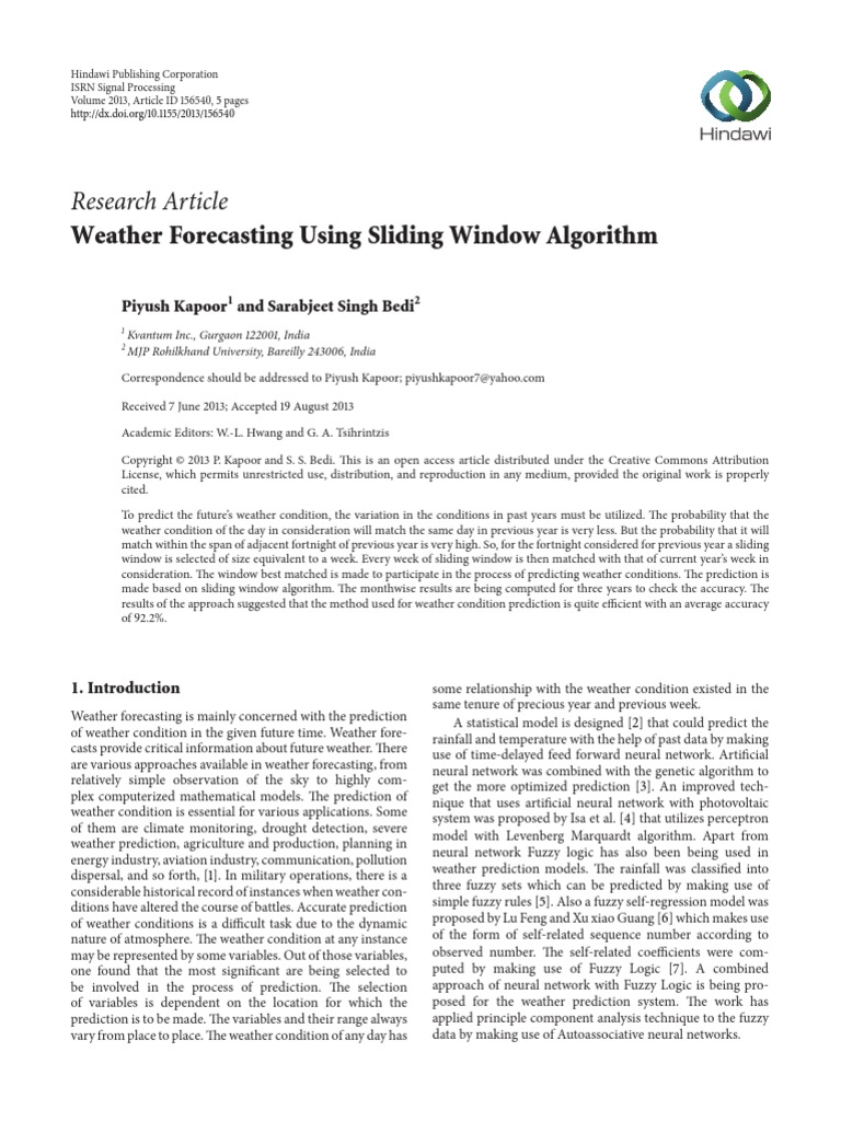 Weather Forecasting Using Sliding Window Algorithm | PDF | Artificial ...