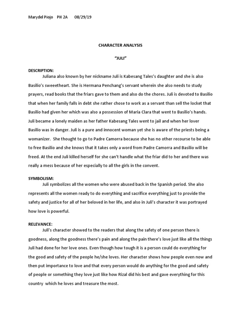 Character Analysis "JULI": Description | PDF