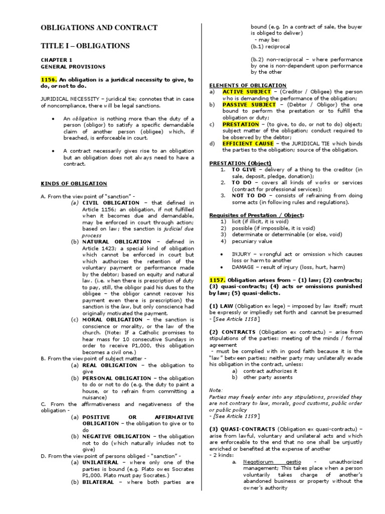 Obligations and Contract Title I - Obligations: (A) CIVIL OBLIGATION ...
