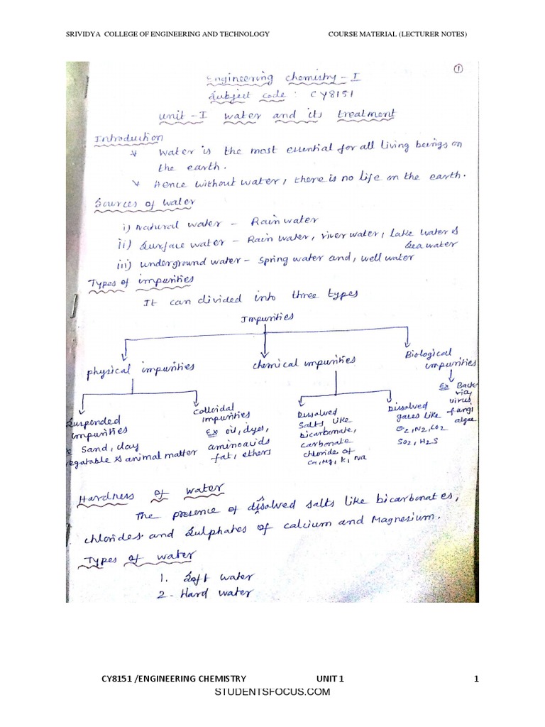 Engineering Chemistry Hamdwritten Notes of Water Treatment | PDF ...