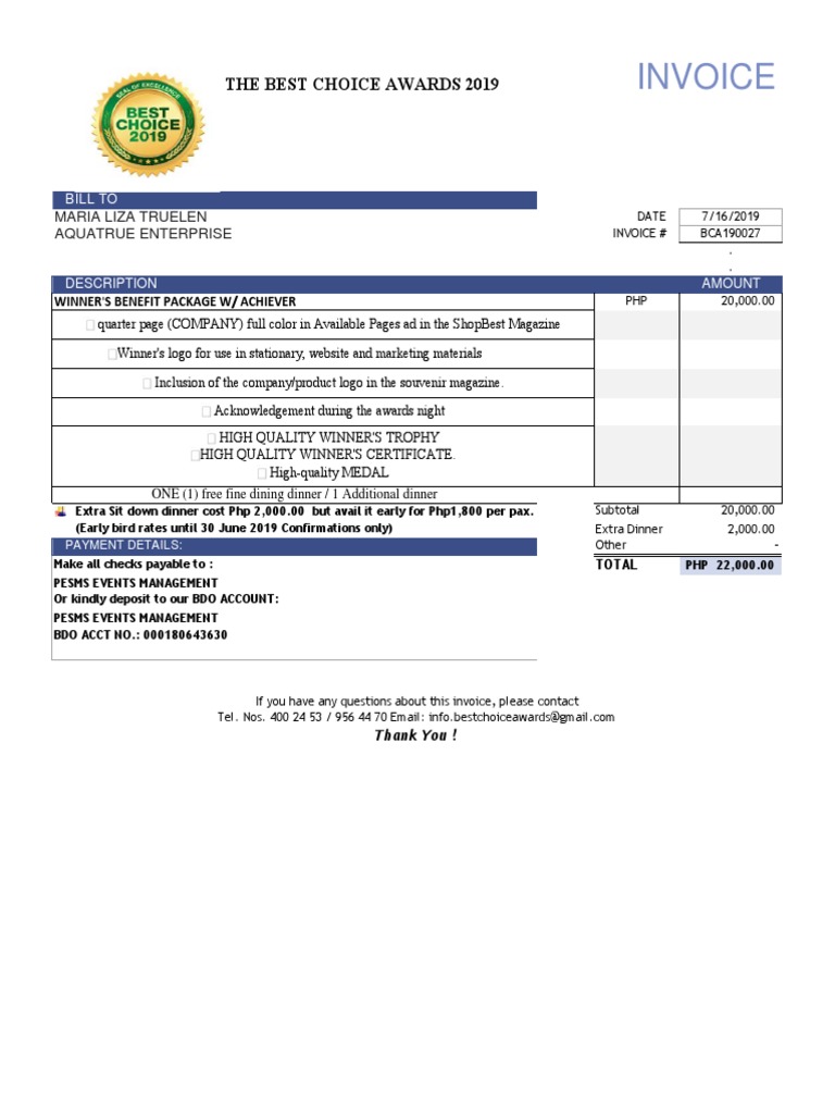 Bca 2019 Billing | PDF