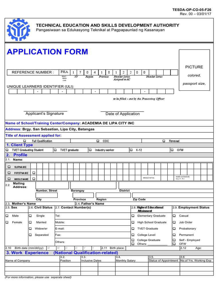 TESDA Application and Assessment Guide | PDF | Learning | Business