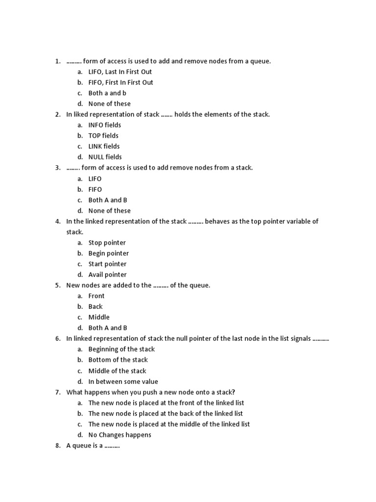 Question Bank of DSA | PDF | Queue (Abstract Data Type) | Theoretical ...