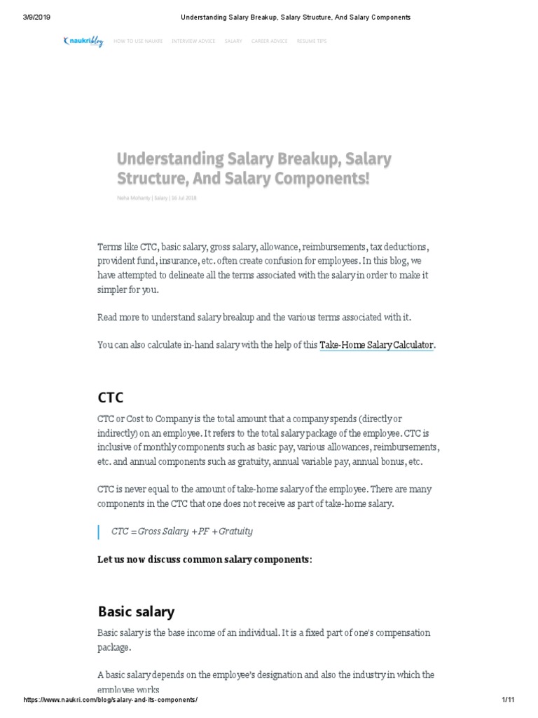 Understanding Salary Breakup, Salary Structure, and Salary Components | PDF | Tax Deduction | Salary
