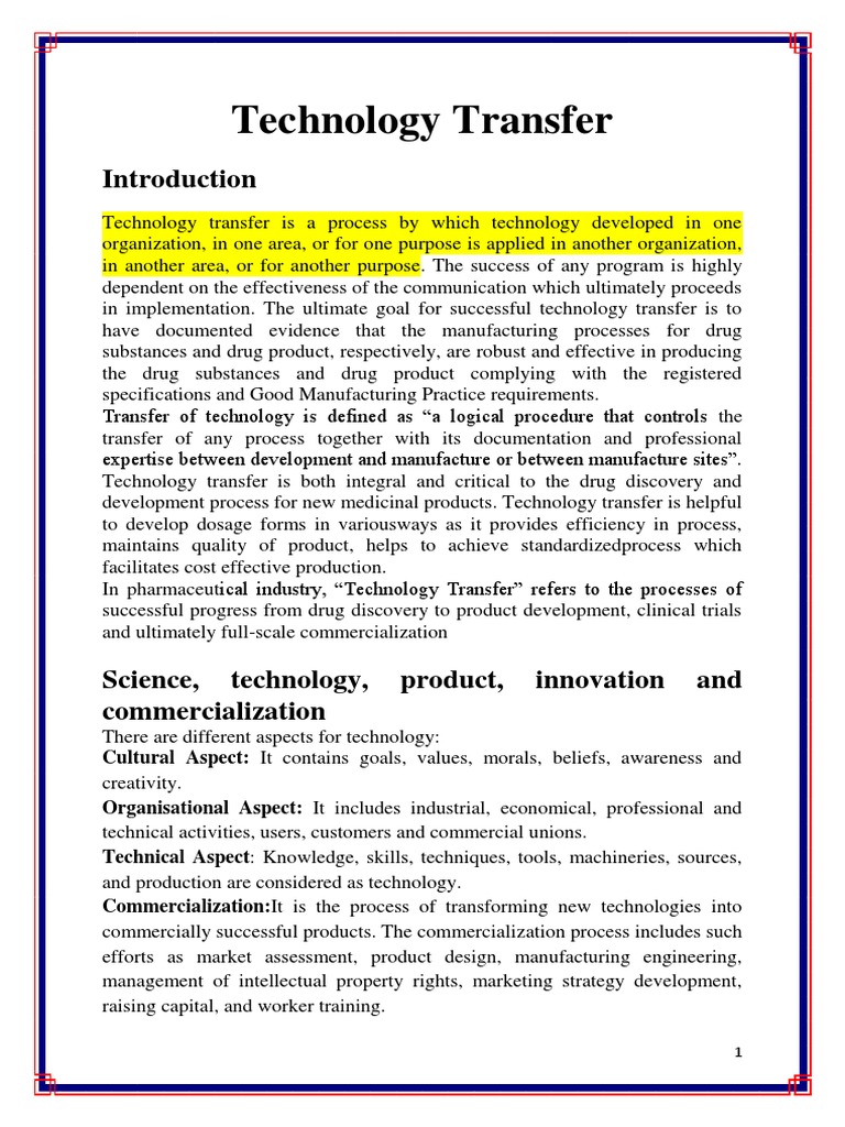 Guidelines for Technology Transfer in Pharma | PDF | Verification And ...