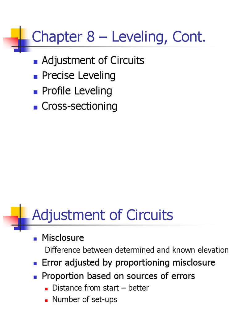 Chapter 8 - Leveling, Cont.: Adjustment of Circuits Precise Leveling ...
