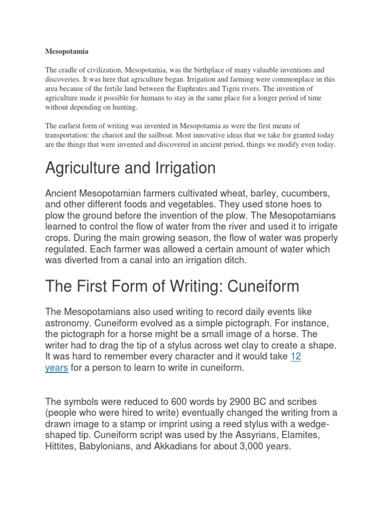 Agriculture and Irrigation: Mesopotamia | PDF | Babylonia | Cuneiform