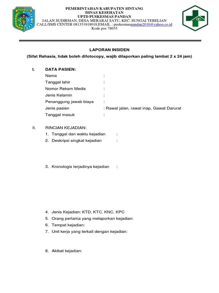 9.1.1.5 Form Laporan IKP Baku | PDF