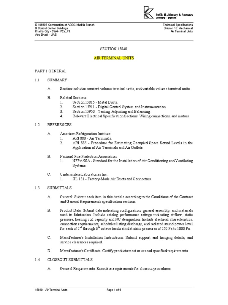 ADDC Air Terminal Units Specs PDF | PDF | Duct (Flow) | Specification ...