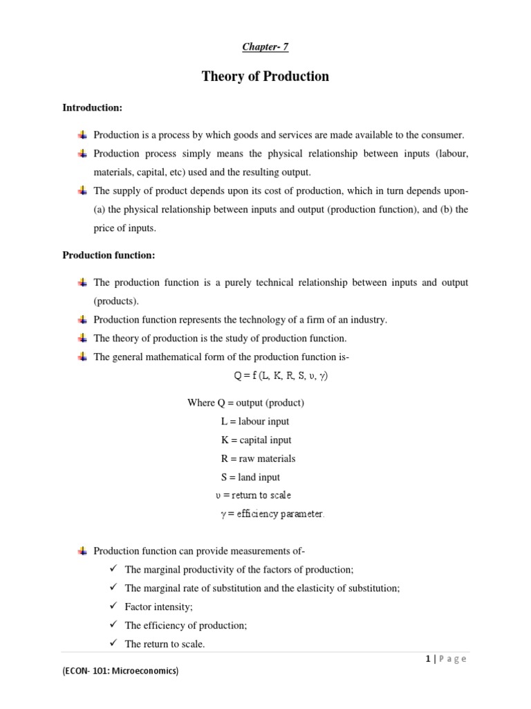 Theory of Production 1 0 | PDF | Production Function | Labour Economics