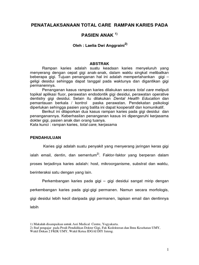 Penatalaksanaan Total Care Rampan Karies Pada Pasien Anak PDF | PDF