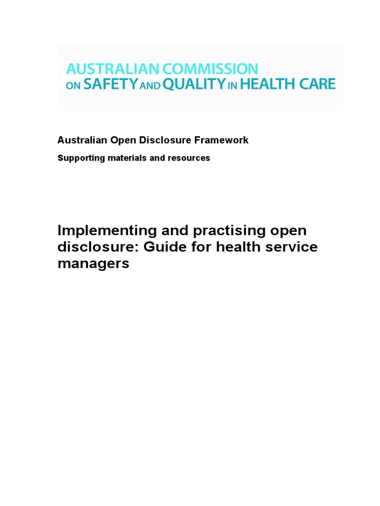 Australian Open Disclosure Framework Guide For Managers | PDF | Patient ...