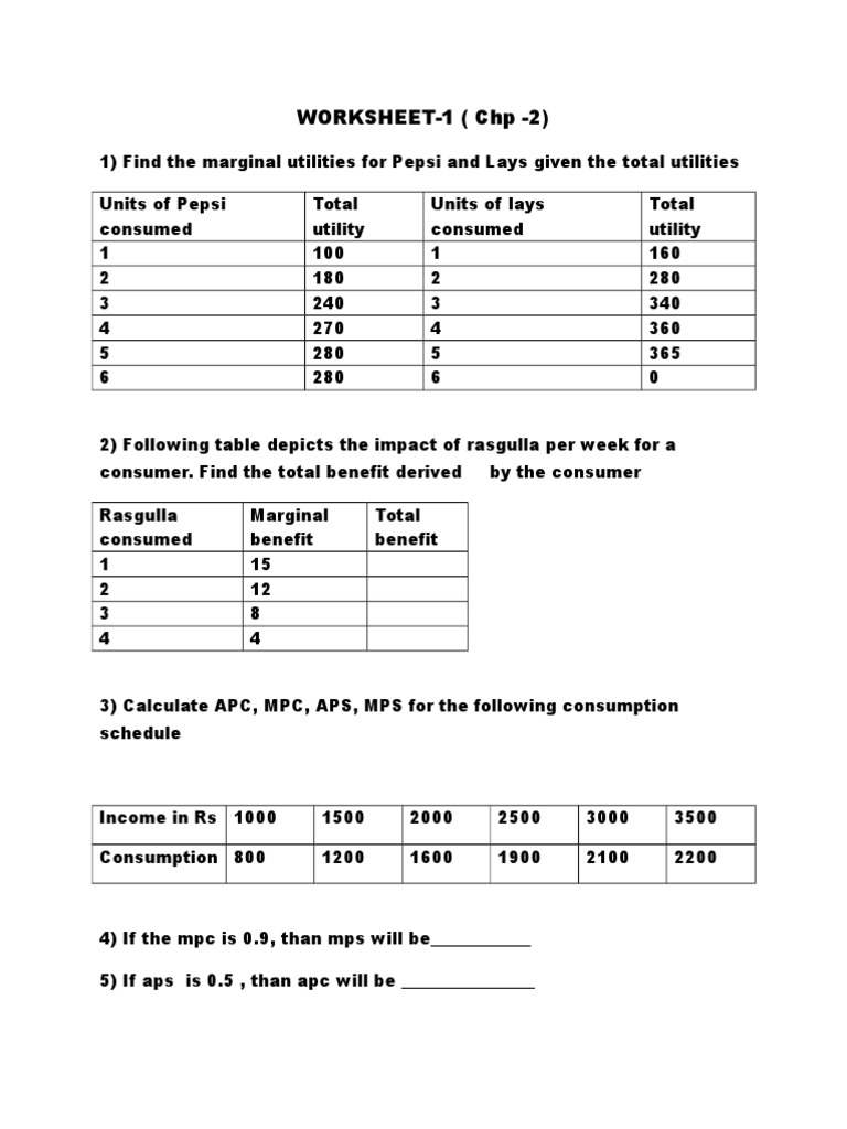 WORKSHEET-1 (CHP - 2) | PDF