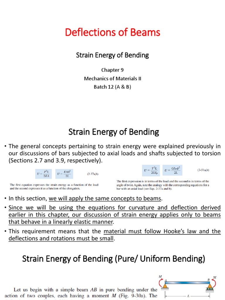 Deflections of Beams: Strain Energy of Bending | PDF