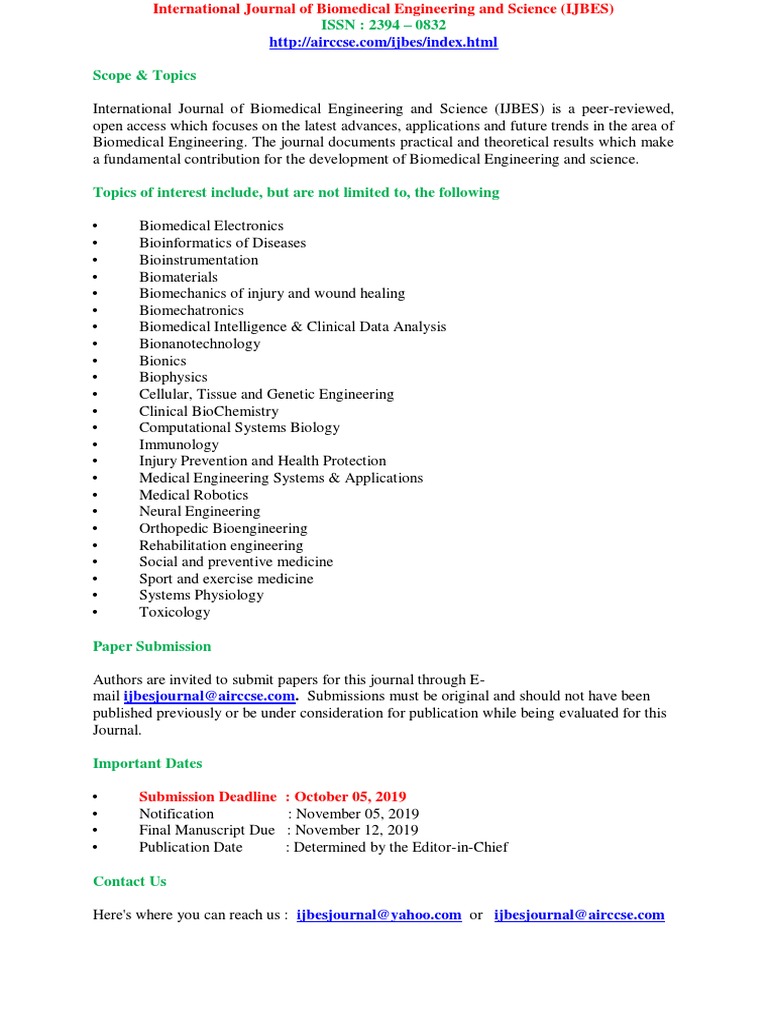 International Journal of Biomedical Engineering and Science (IJBES) | PDF