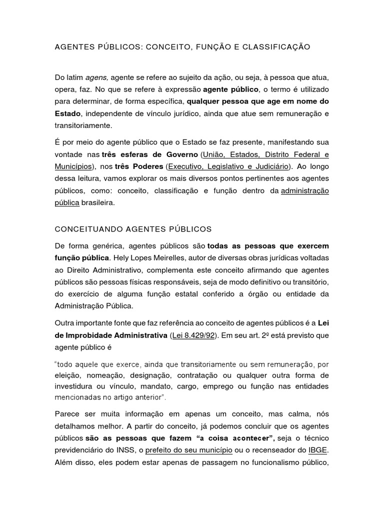 Agentes Públicos: Funções e Classificações | PDF | Administração ...