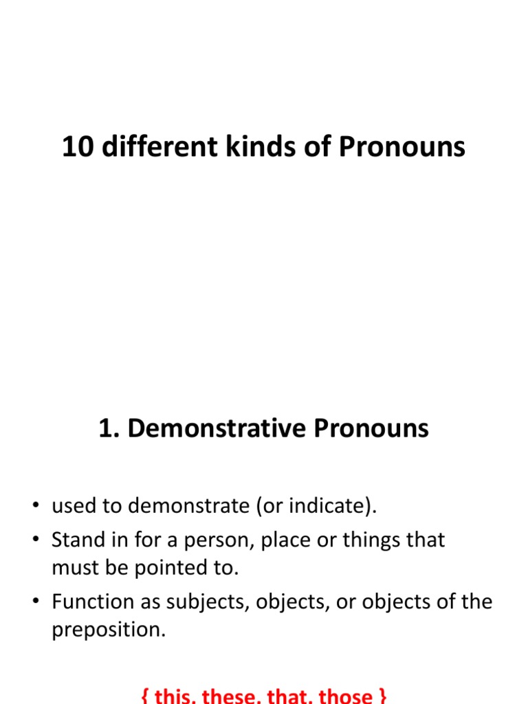 The Ten Types of Pronouns: A Comprehensive Breakdown | PDF | Pronoun ...