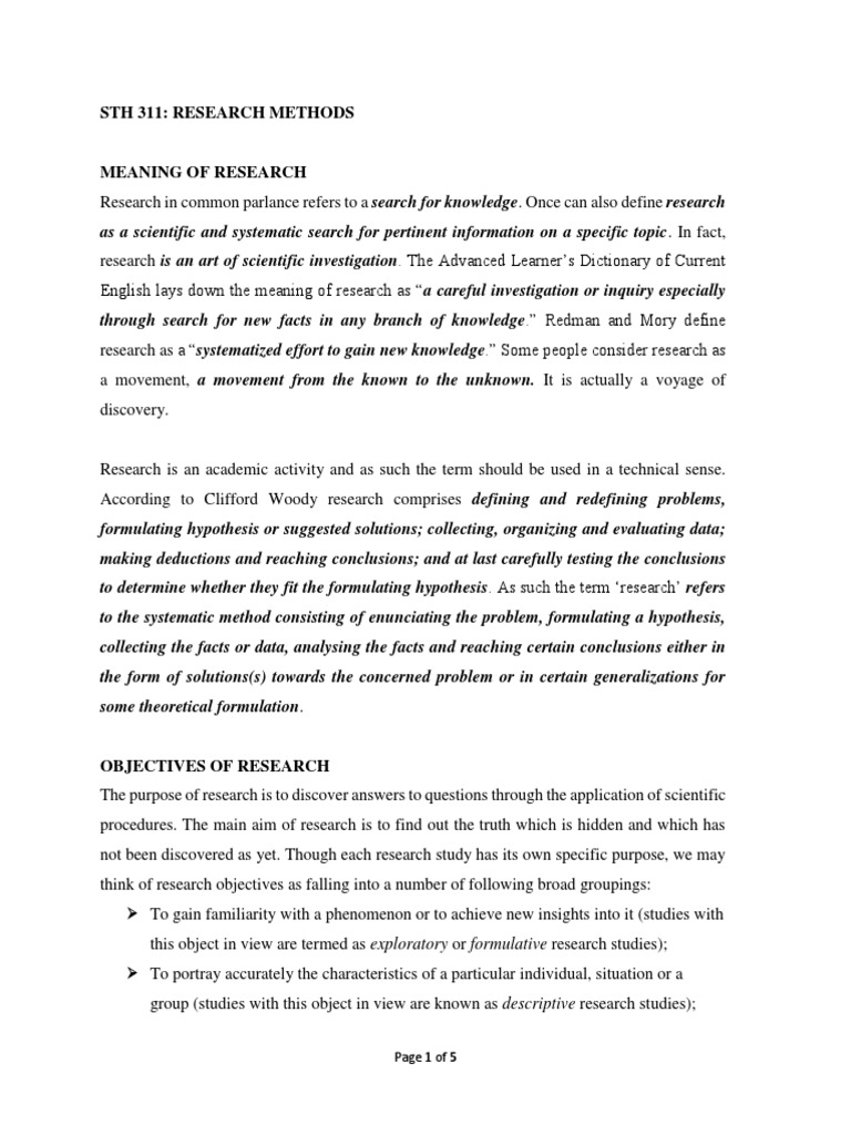 STH 311: Research Methods: Page 1 of 5 | PDF | Scientific Method | Science