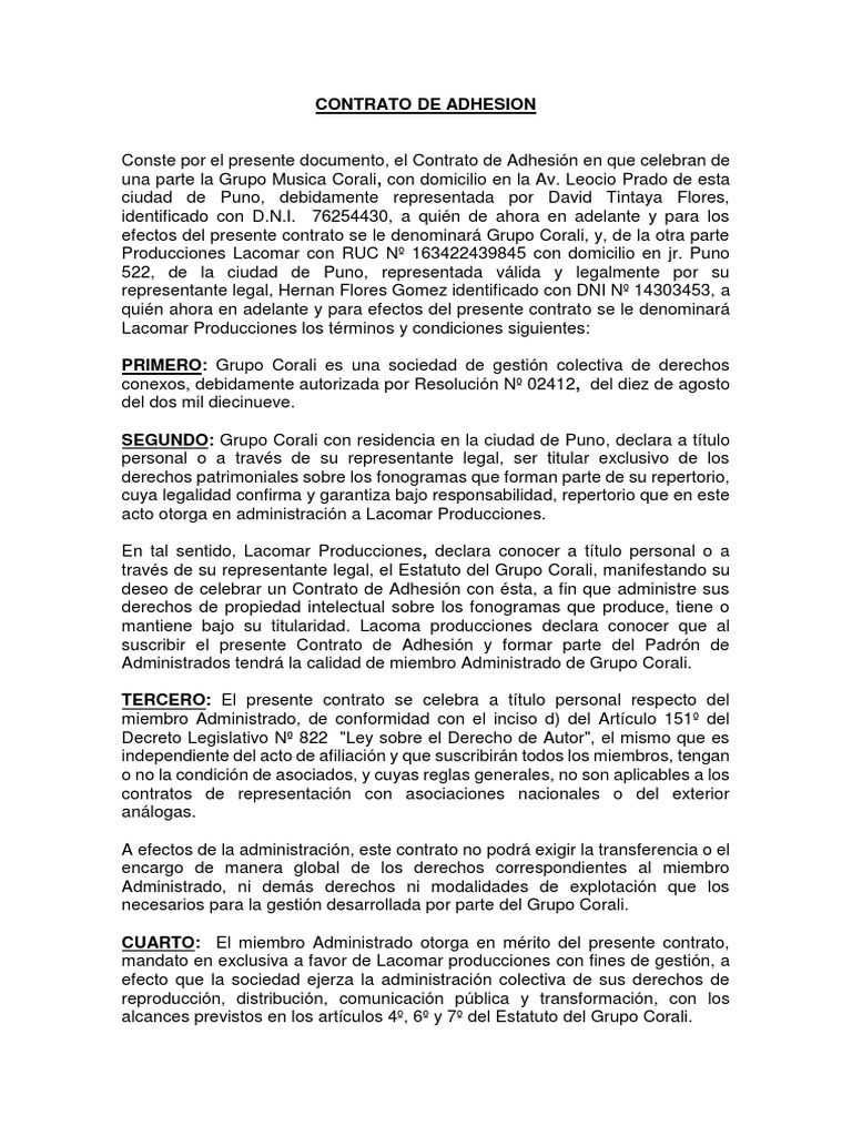 Contrato de Adhesión Grupo Corali | PDF | Información del gobierno ...