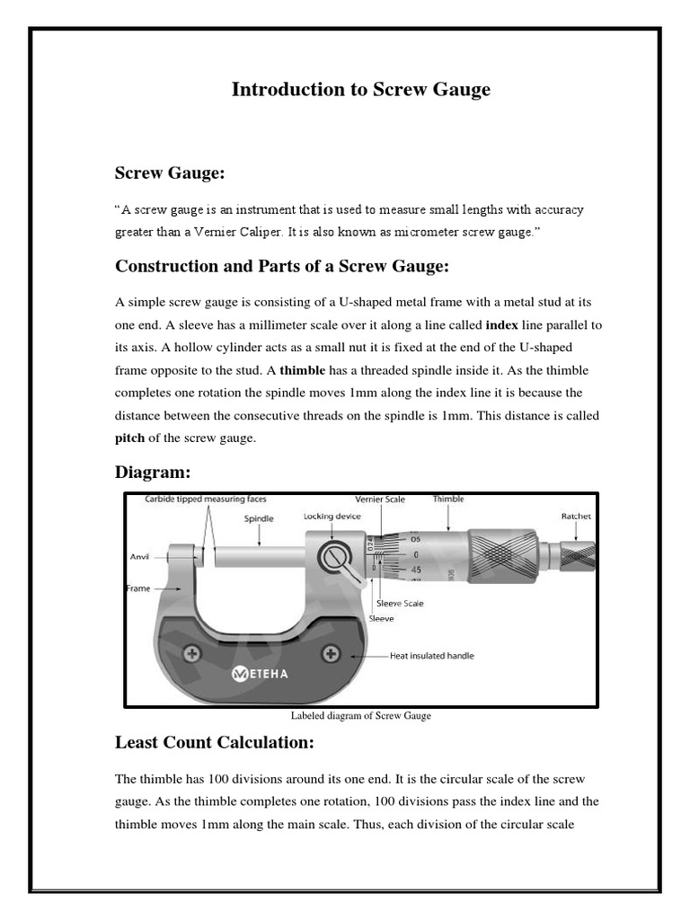 Introduction To Screw Gauge | PDF