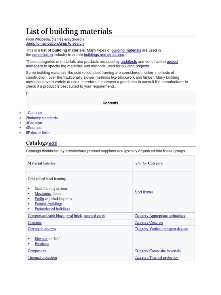 List of Building Materials: Catalogs | PDF | Masonry | Lumber