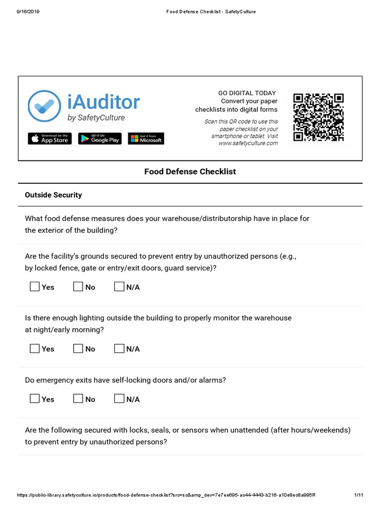 Food Defense Checklist - SafetyCulture | PDF | Cargo