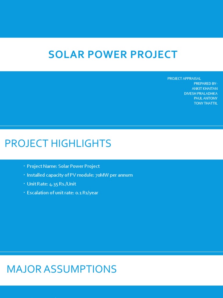 Solar Power Project: Project Appraisal Prepared By-Ankit Khaitan Divesh ...