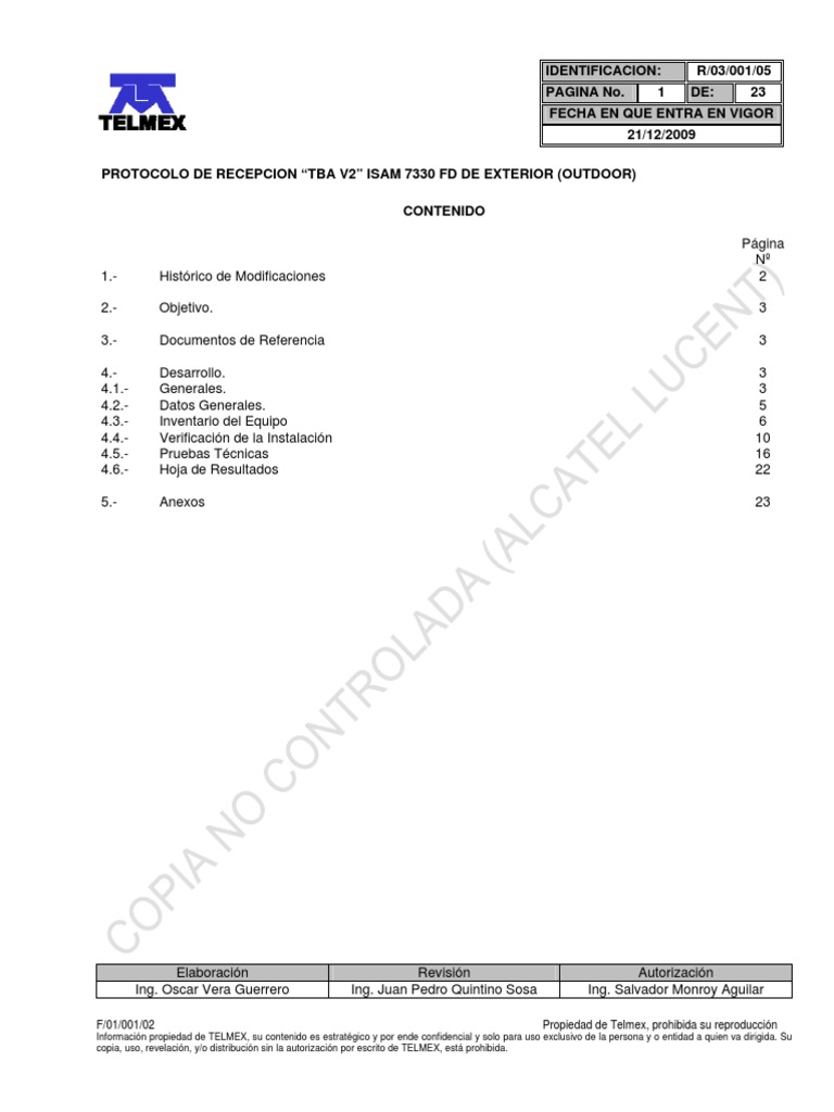 Protocolo Recepción ISAM 7330 FD Outdoor | PDF | Módem | Inventario