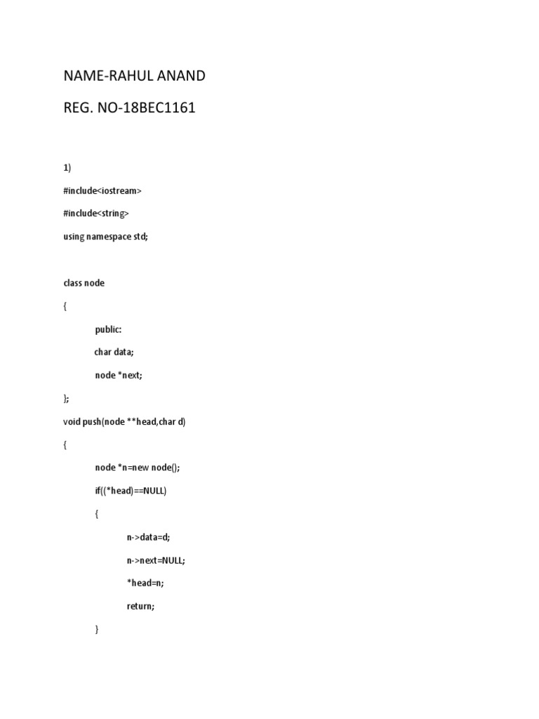 Name Rahul Anand Reg No 18bec1161 1 Include Include Using Namespace Std Pdf Algorithms