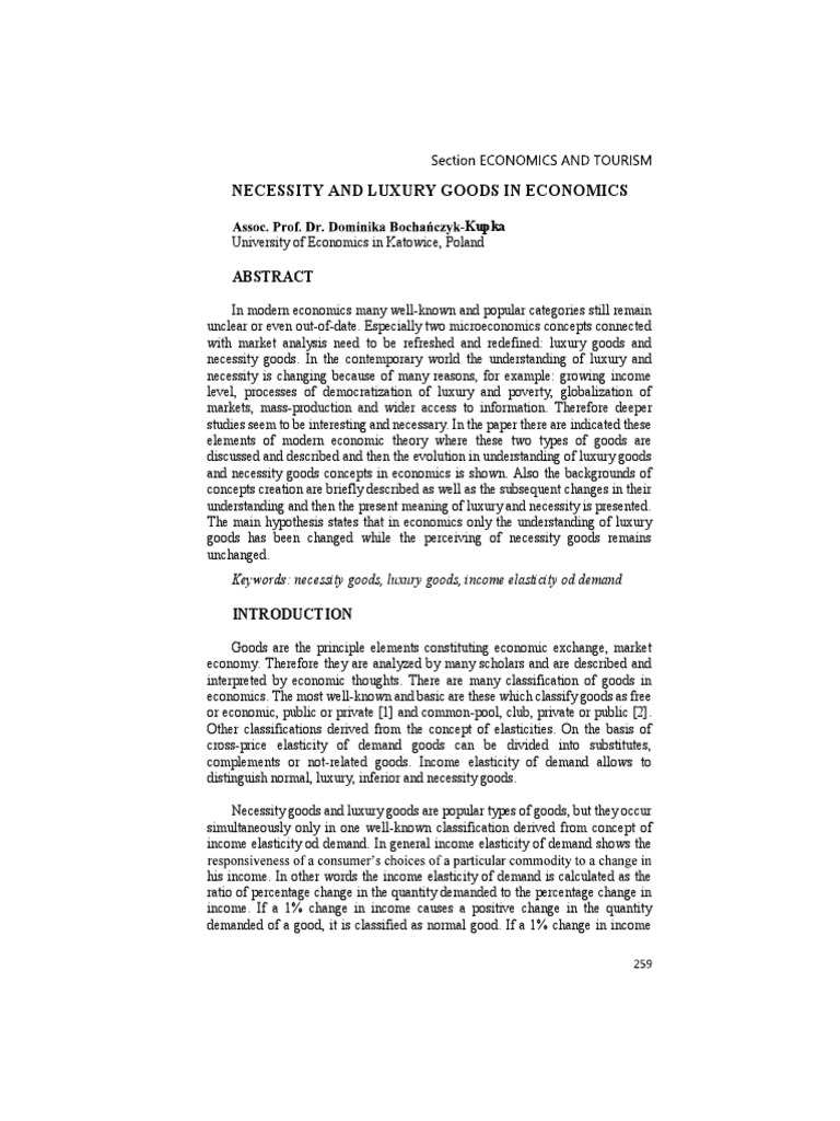 Necessity vs Luxury Goods in Economics | PDF | Luxury Goods | Demand
