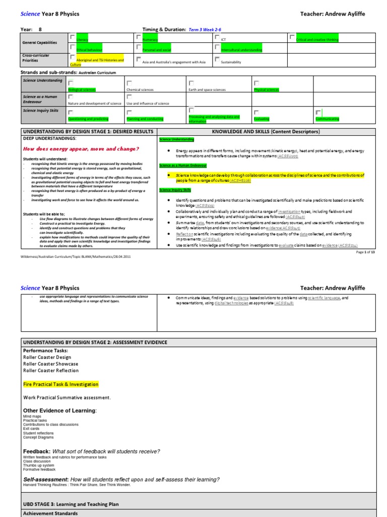 Unit Plan Year 8 Physics | PDF | Curriculum | Science