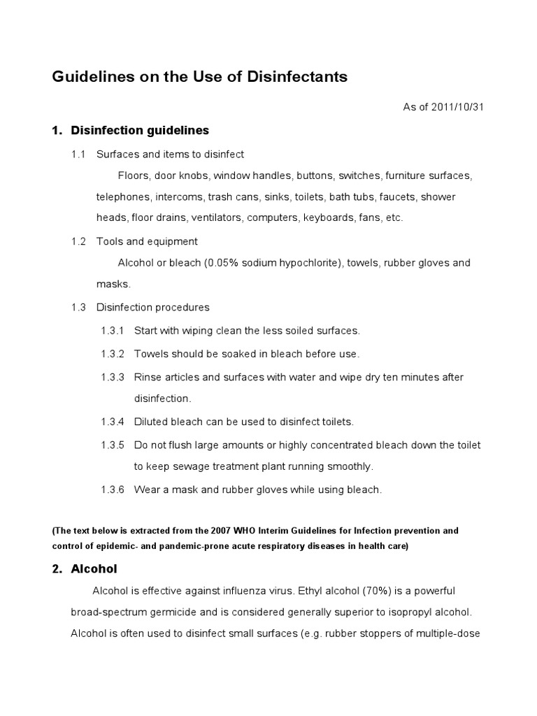 Guidelines On The Use of Disinfectants | PDF | Disinfectant | Physical ...