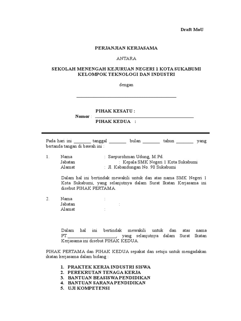 Contoh Draft MoU | PDF