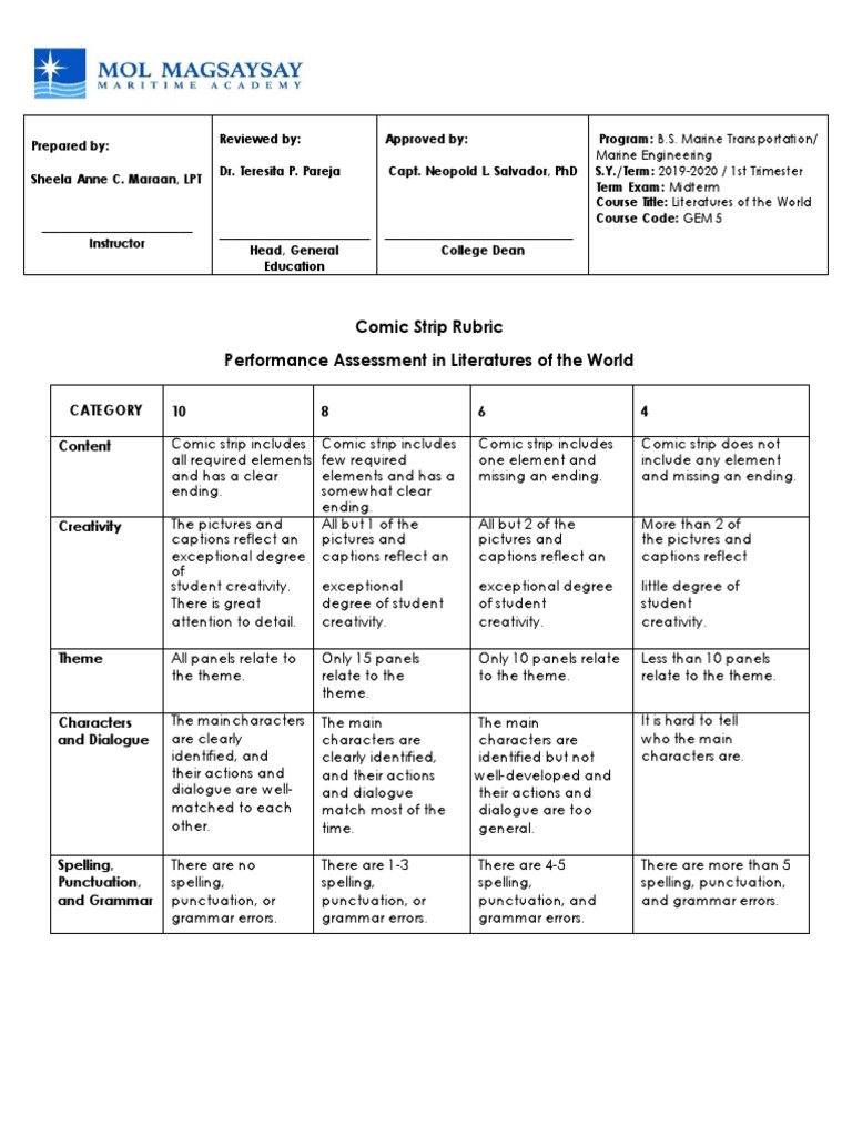 Rubric For Comic Strip | PDF | Comics | Learning